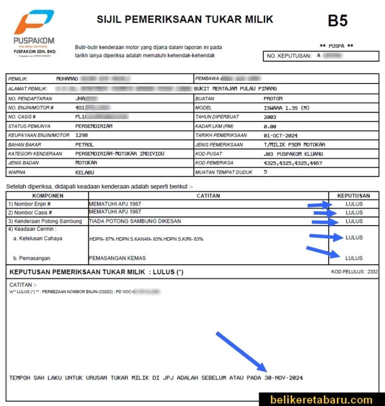 Gambar Sebenar Sijil Puspakom B5 - Beli Kereta Baru